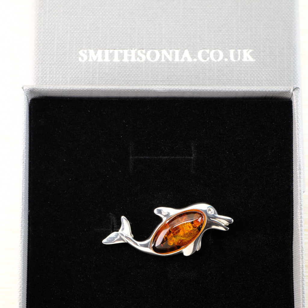 Sterling Silver and Amber Dolphin Brooch. – Smithsonia